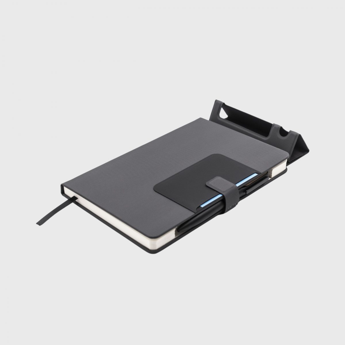 A5 Eco Friendly Hard Cover Notebook with Pen Compartment and Fold Out Stand